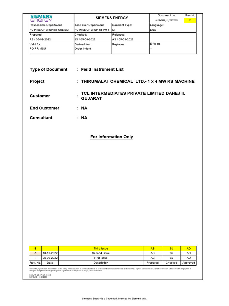 Field Instrument List | PDF | Steam | Valve