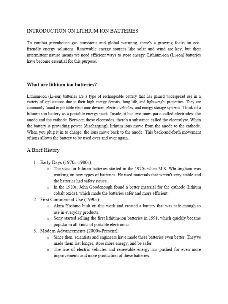 Introduction On Lithium Ion Batteries | PDF | Lithium Ion Battery | Anode