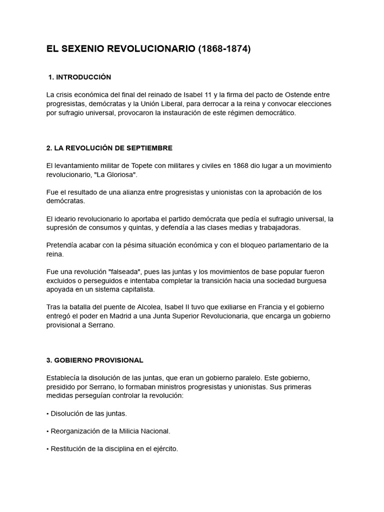 SEXENIO (Historia) Tema 8 | PDF | España | Política de españa