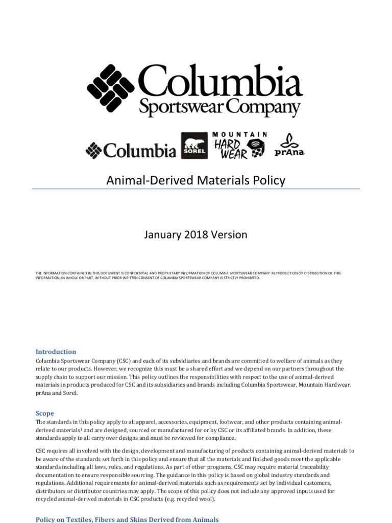 Columbia - Animal - Derived - Materials - Policy 2018 | PDF ...