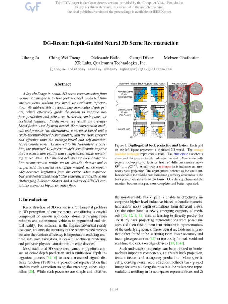 Ju Dg Recon Depth Guided Neural 3d Scene Reconstruction Iccv 2023 Paper Pdf Applied Mathematics