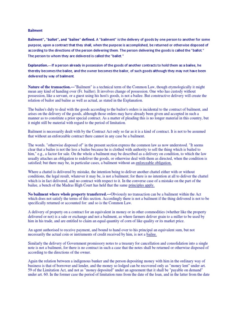 Bailment defined and parties explained | PDF | Negligence | Burden Of ...