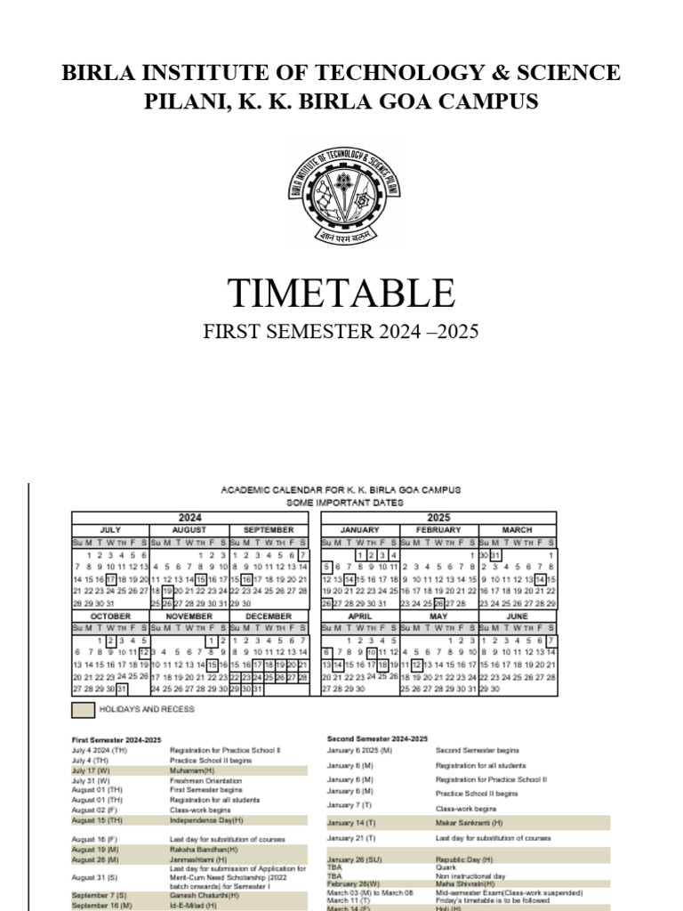 Time Table First Sem 2024-25-31.07.24 | PDF