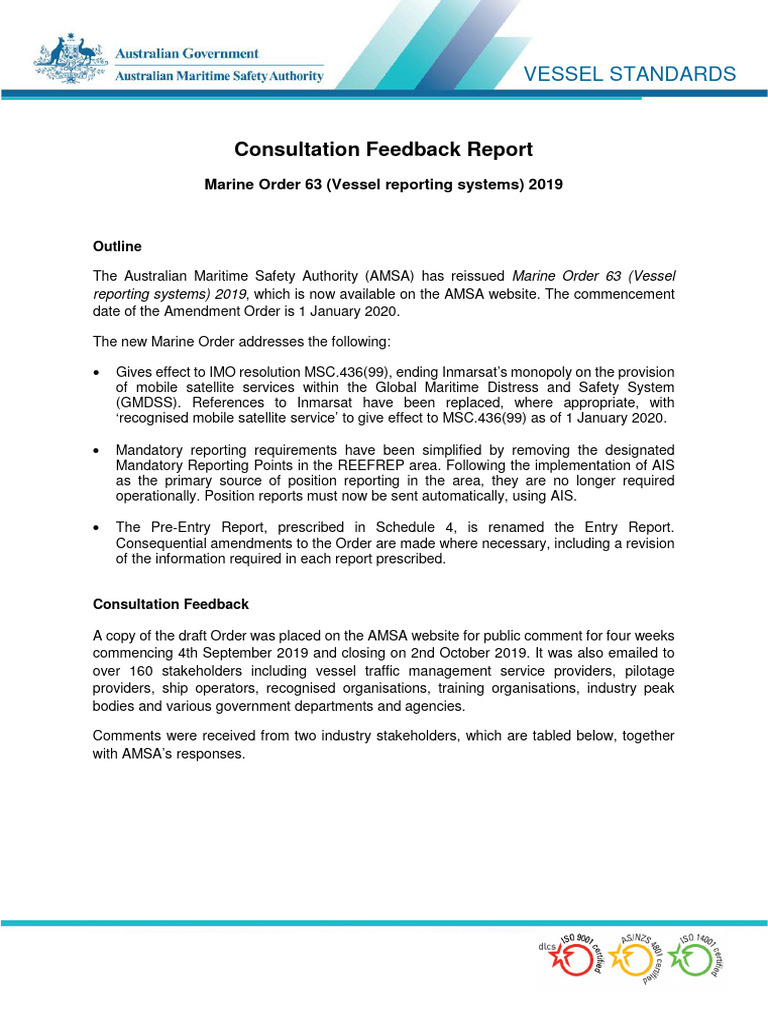 Mo63 Consultation Feedback Report | PDF | Water Transport | Shipping