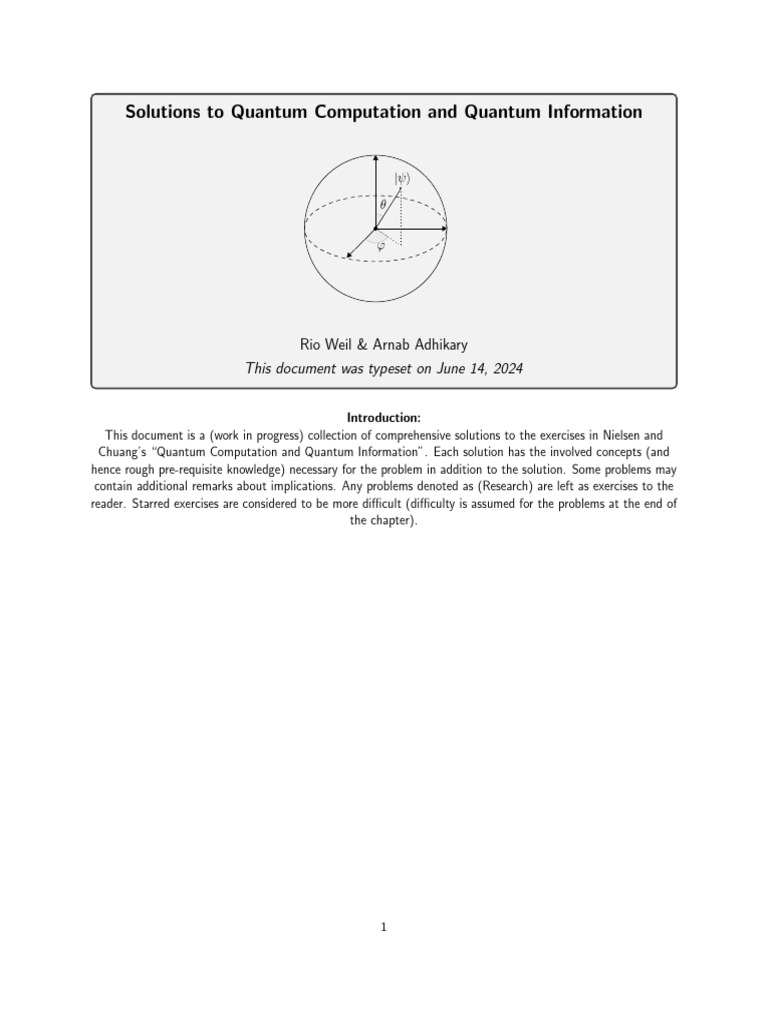 Quantum Computation Solutions Guide | PDF | Eigenvalues And ...