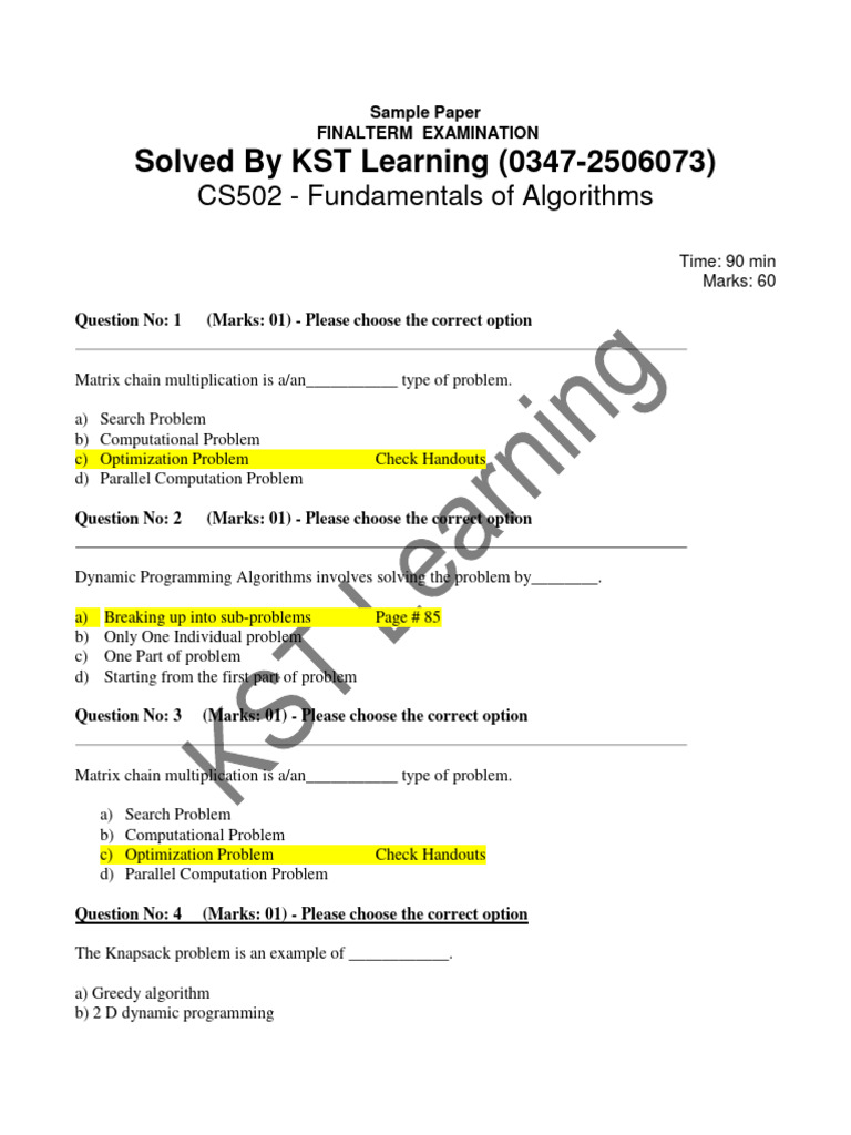 CS502 Exam: Algorithms & Problem Solving | PDF | Applied Mathematics ...