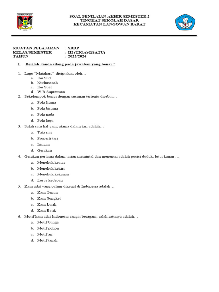 Soal SBDP Sem.2 | PDF | Griya & Taman | Seni