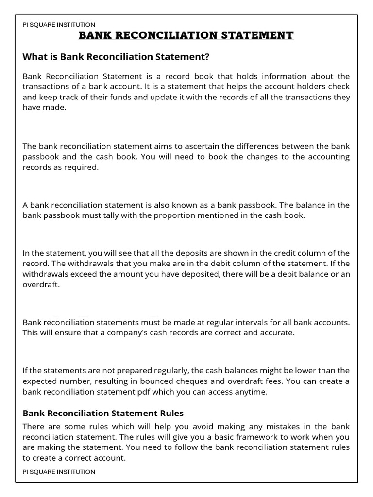 Bank Reconciliation Statement | PDF | Cheque | Banks