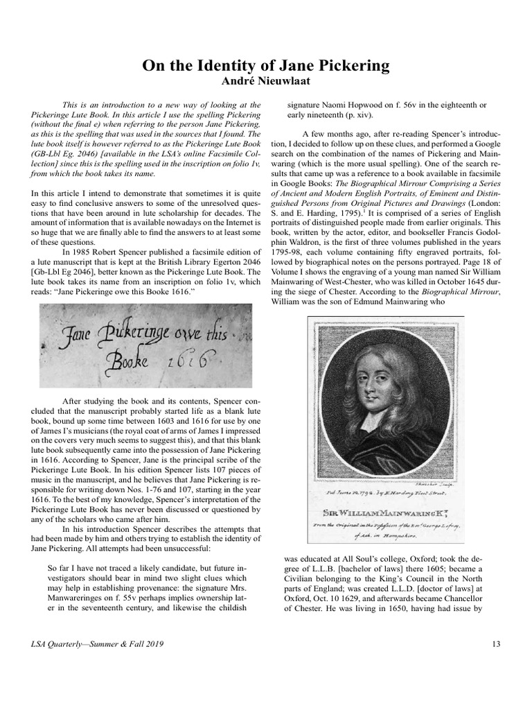 4 LSA Quarterly 54 Nos. 2 3 On Jane Pickering Corrected Version | PDF