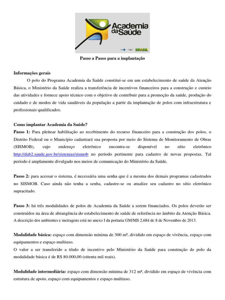 Como Implantar Academia da Saúde: Guia Completo | PDF | Promoção de ...