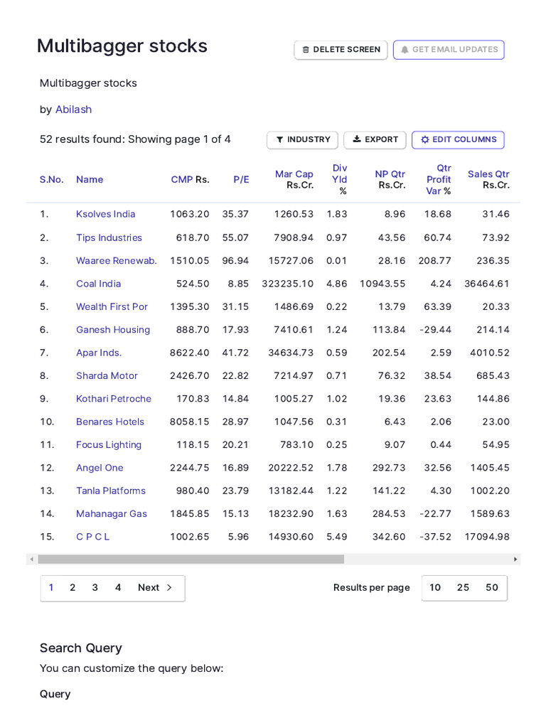 Multibagger stocks - Screener | PDF | Investing | Economies