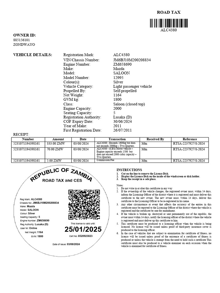 Mazda Saloon Vehicle Registration Details | PDF | Vehicles | Transport