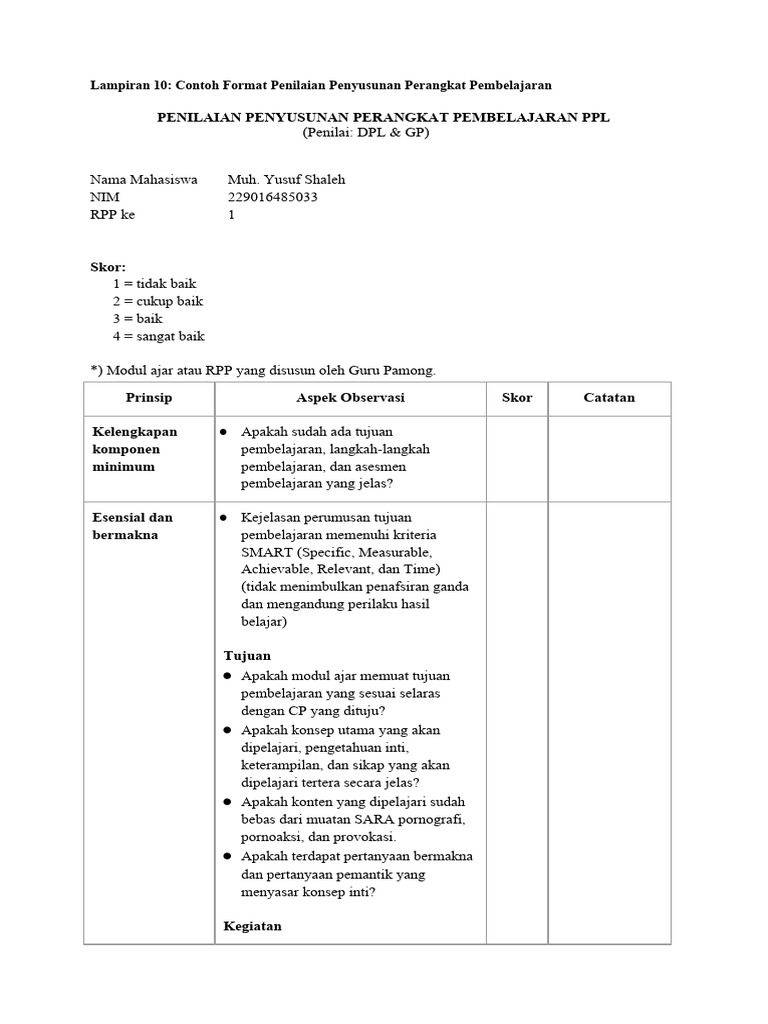 Lampiran 10 - Contoh Format Penilaian Penyusunan Perangkat Pembelajaran ...