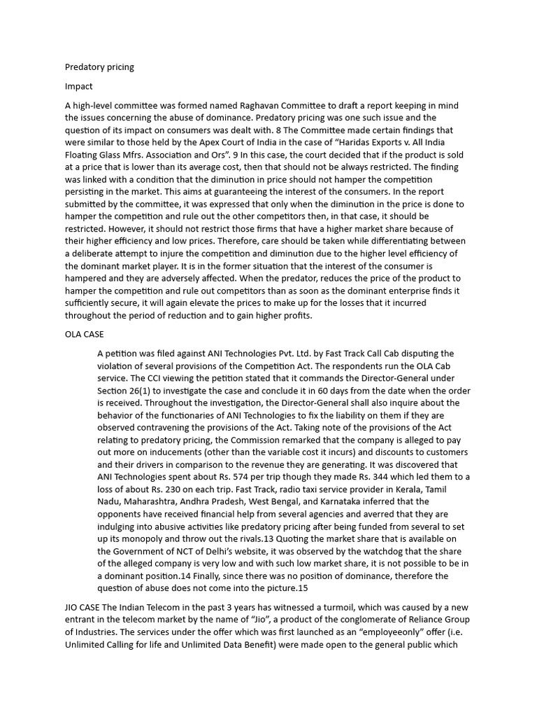 Predatory Pricing | PDF | Pricing | Monopoly