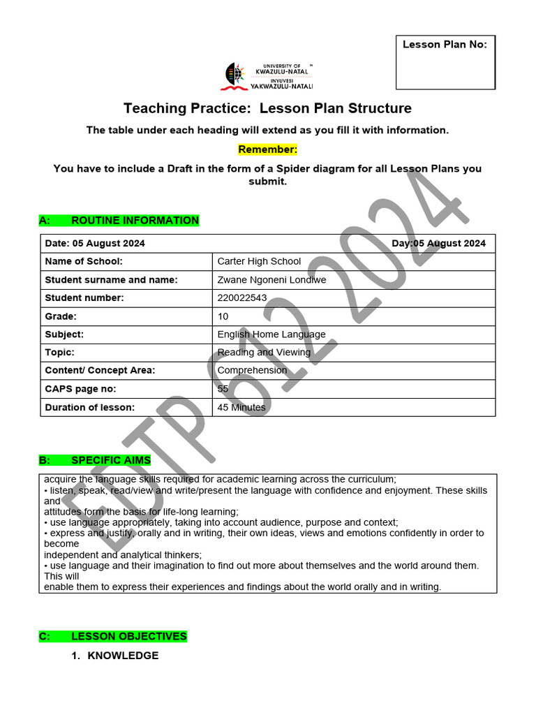 Lesson Plan Comprehension | PDF | Reading Comprehension | Lesson Plan