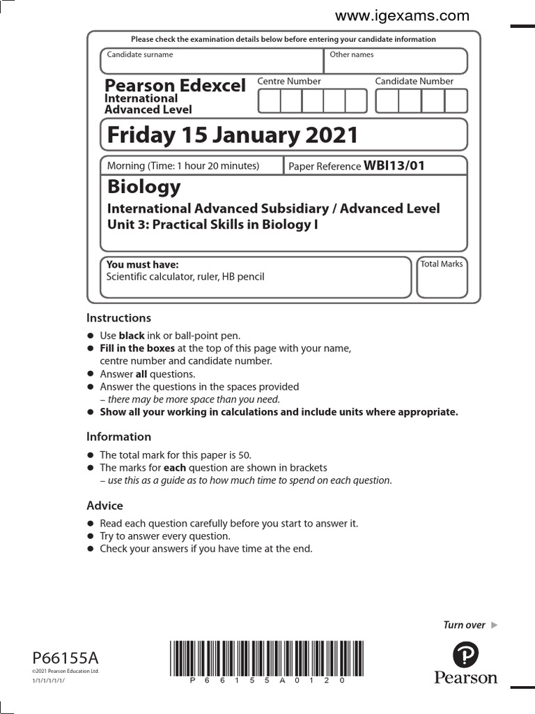 January 2021 QP - Unit 3 Edexcel Biology A-Level | PDF | Heart | Hemoglobin