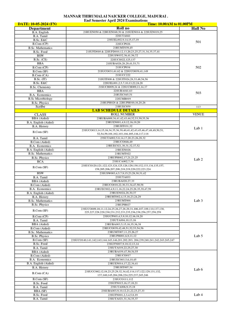 End Semester Exam Schedule 2024 | PDF | Vocational Education ...