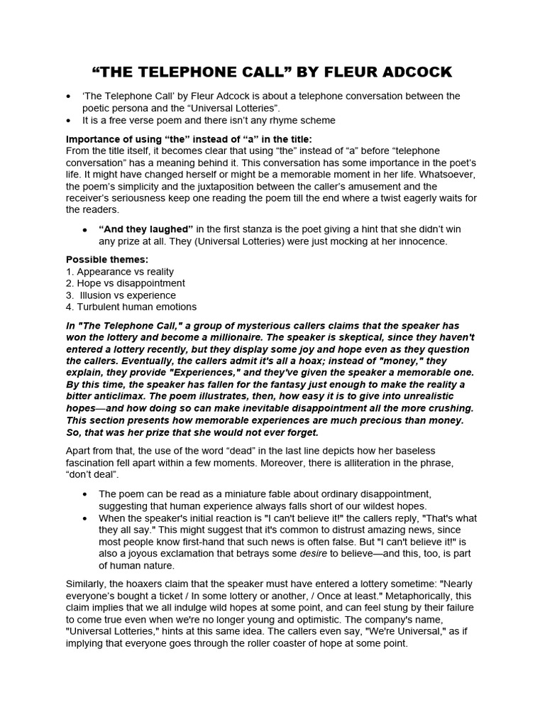 THE TELEPHONE CALL | PDF | Poetry