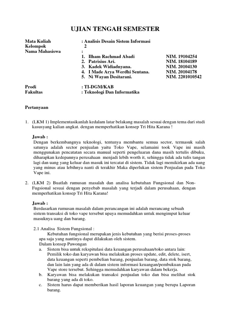 UTS Analisis Dan Desain Sistem Informasi | PDF