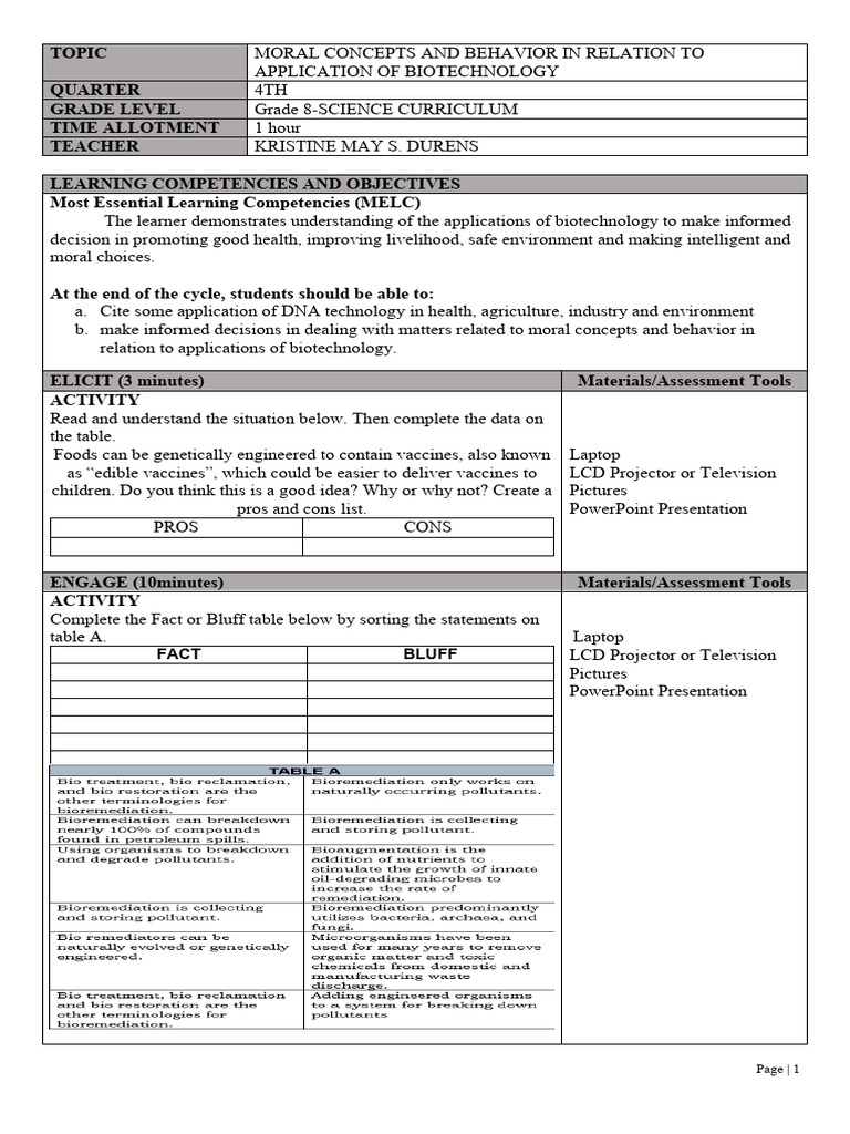 7E Lesson Plan - RPMS-Q4 - Biotech | PDF | Biotechnology | Toxicity