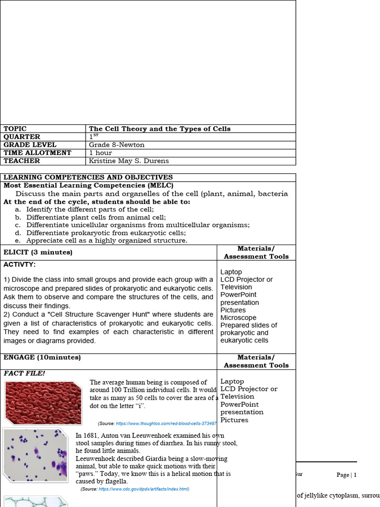 7E Lesson Plan_RPMS-Q1 - biotech | PDF | Cell (Biology) | Life