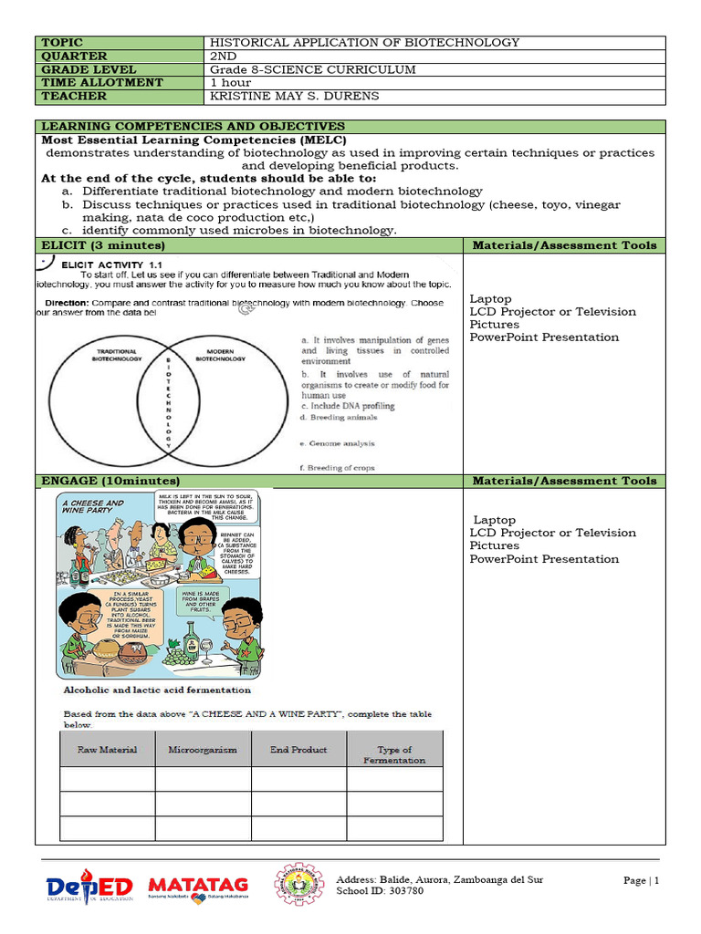 7E Lesson Plan - RPMS-Q2 - Biotech | PDF | Fermentation | Biotechnology