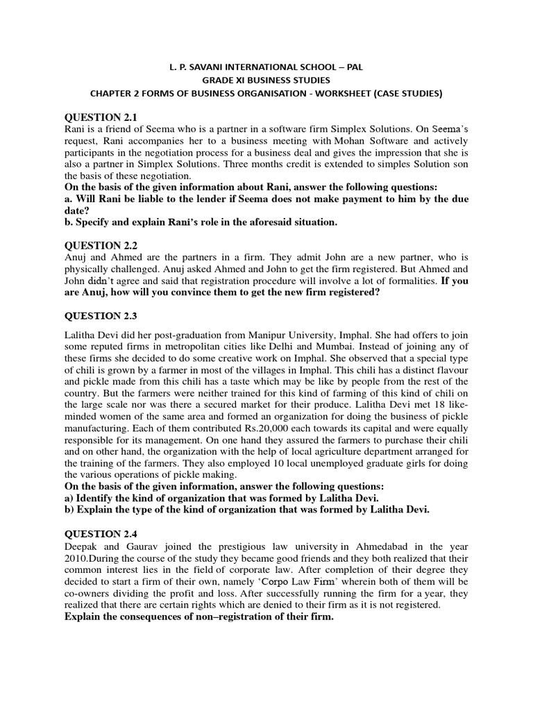 Ch2 - Forms of Business Organisation - Case Study-2 | PDF | Loans ...
