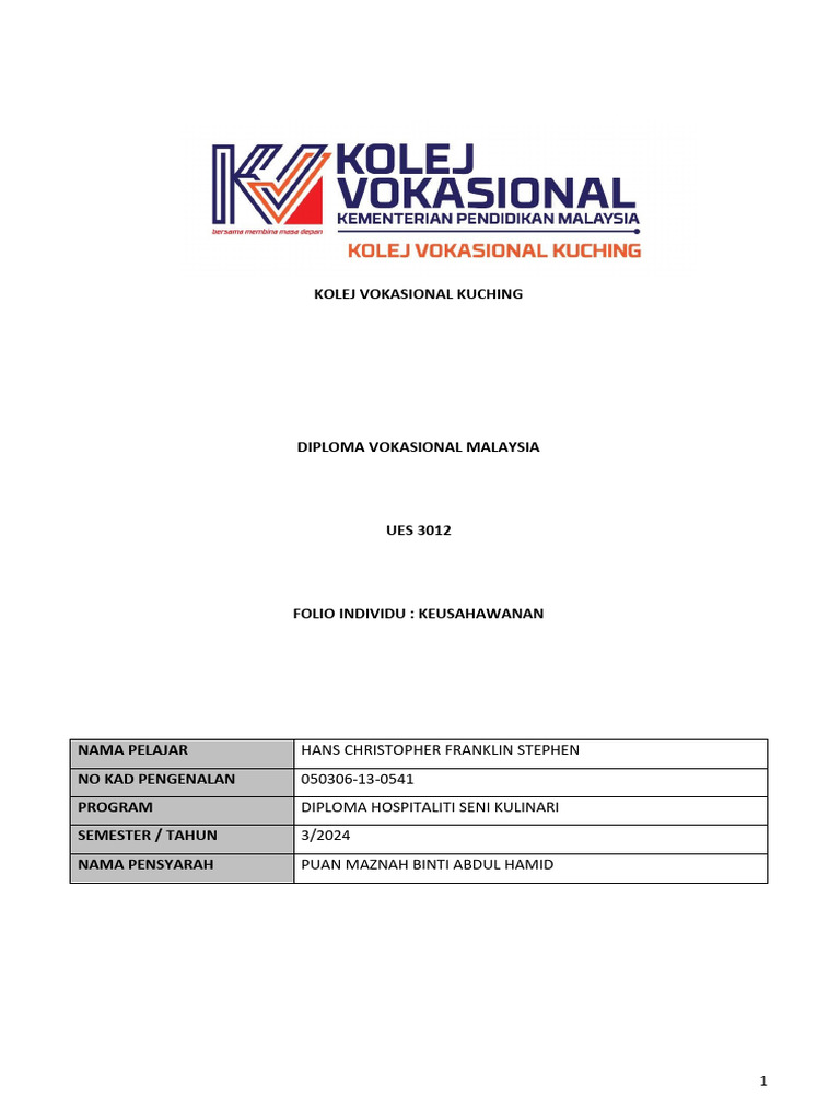 PB Folio Keusahawanan (1) Hans | PDF