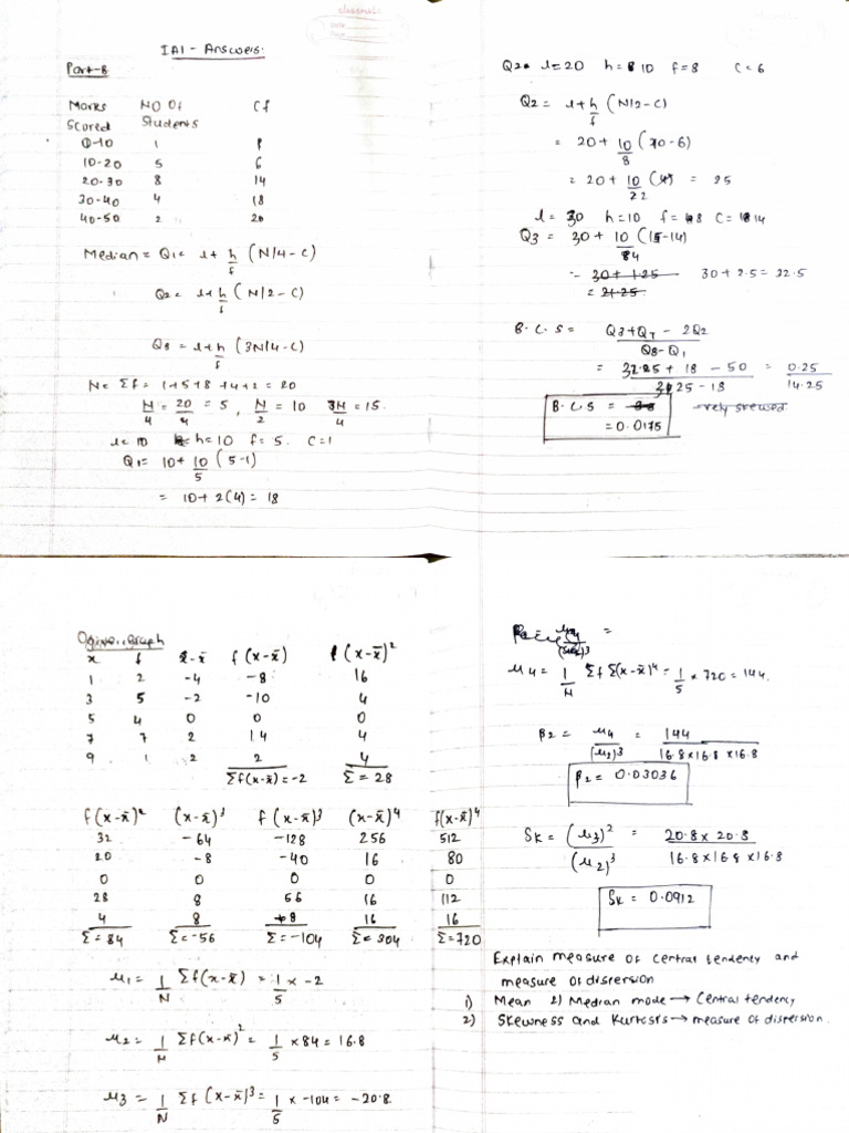 Applied Statistics IA1, IA2 and Compensatory IA Answers | PDF | Estimation Theory