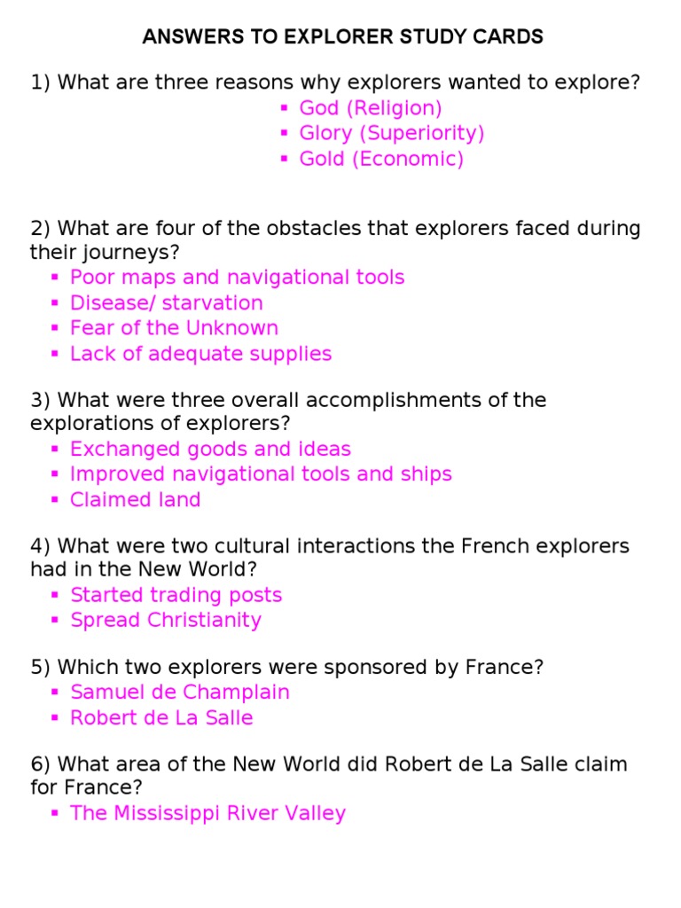 VA USI: Exploration Study Cards Answer Key | PDF | Exploration | West ...