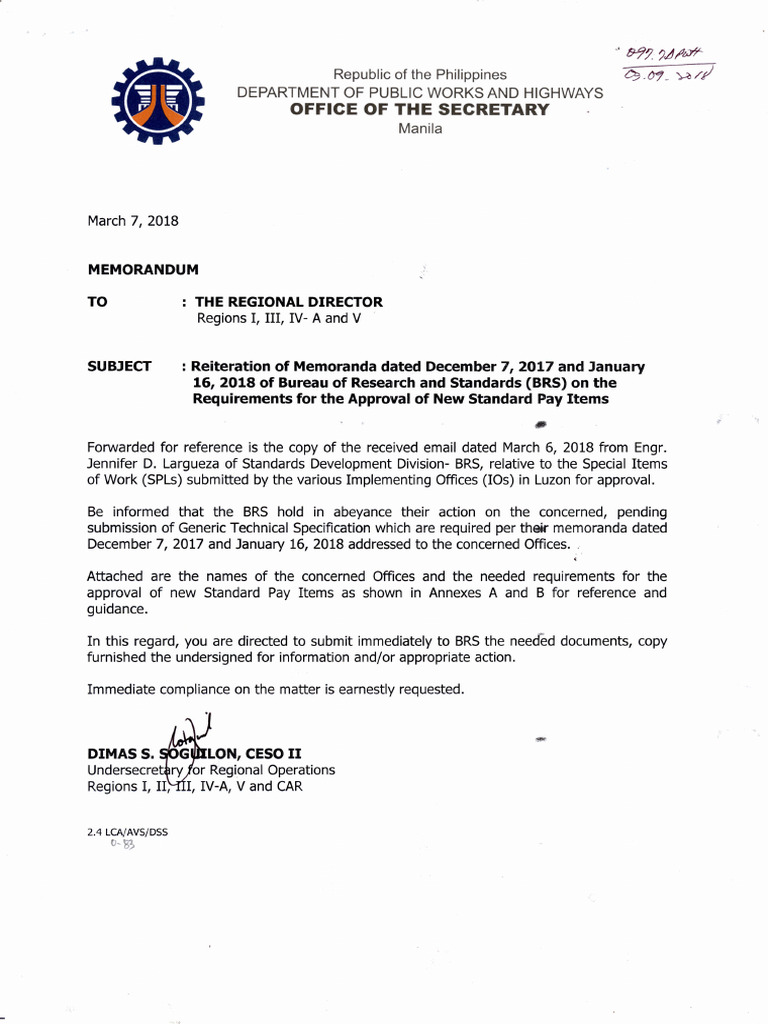 Memo 097.7 - 030718 - BRS Requirements Approval New Standard Pay Items ...