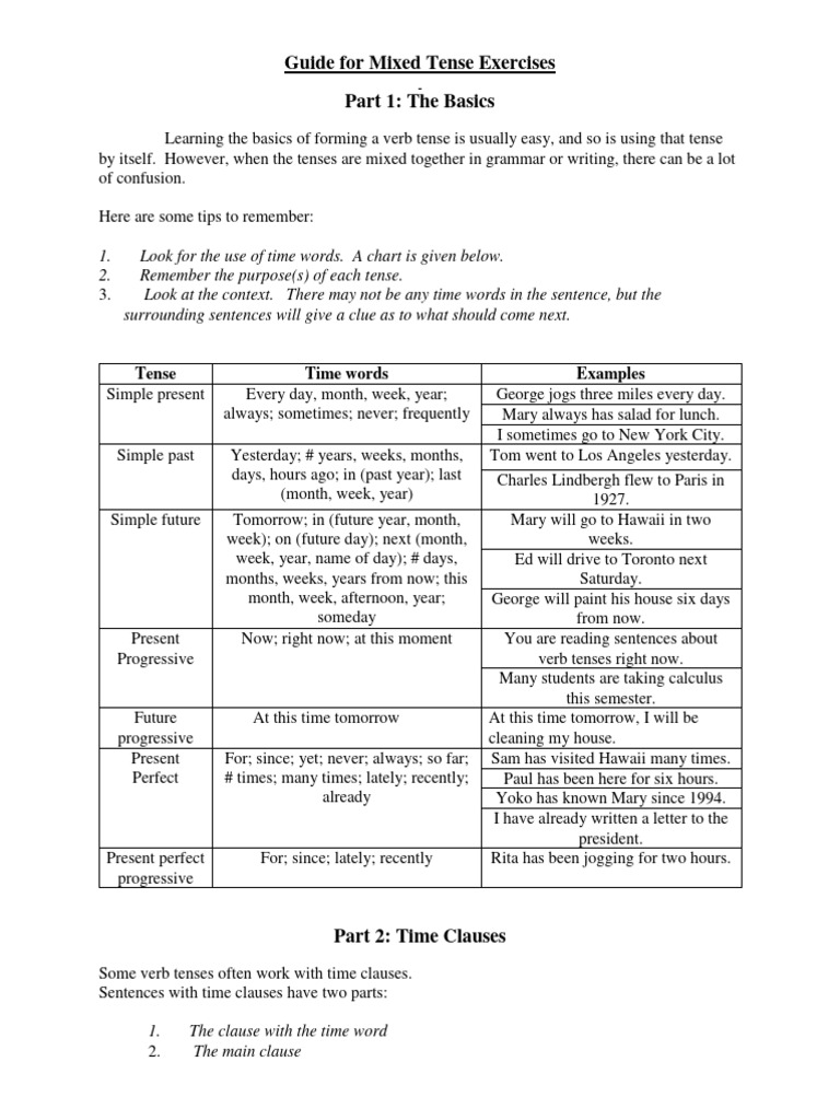 Guidefor Mixed Tense Exercises | PDF | Grammatical Tense | Language ...