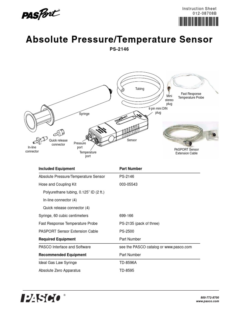 PASPORT-Absolute-Pressure-Temperature-Sensor-Manual-PS-2146 | PDF | Pressure Measurement | Pressure