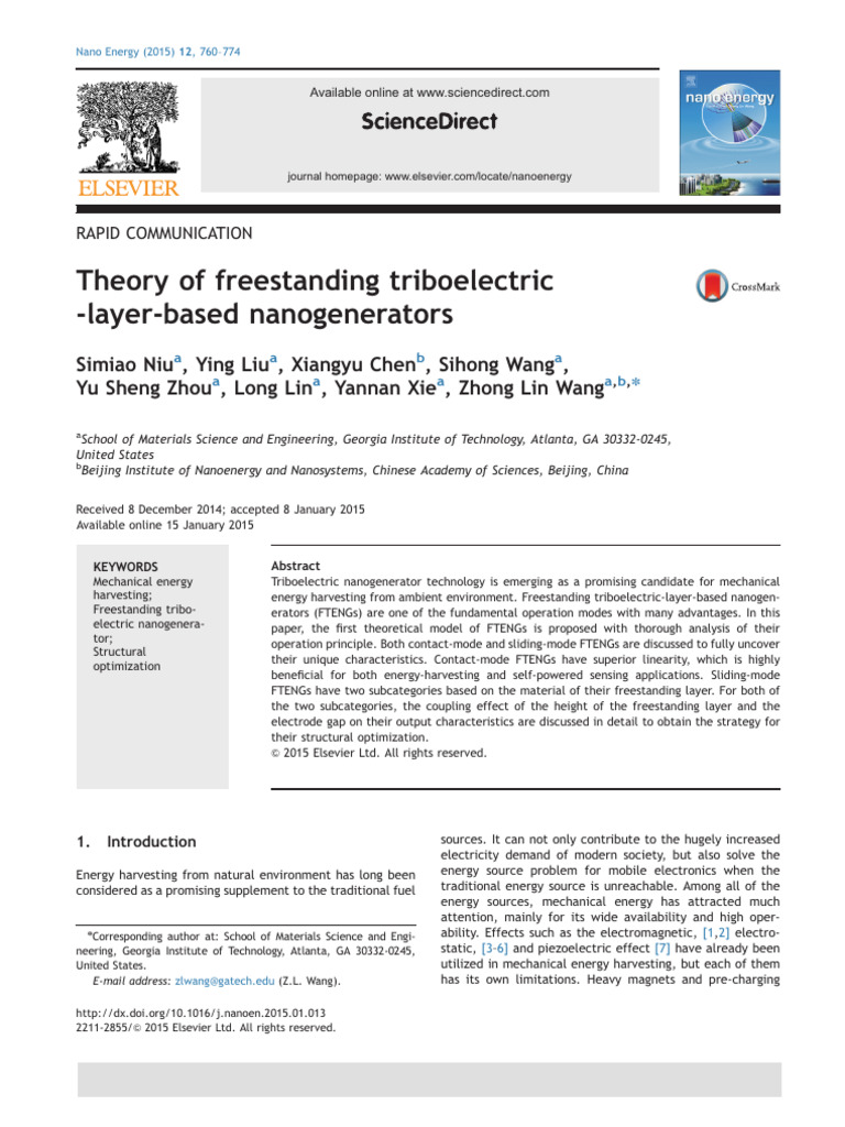 Theory of Freestanding Triboelectric Layer Nanogenerator | PDF | Capacitance | Capacitor