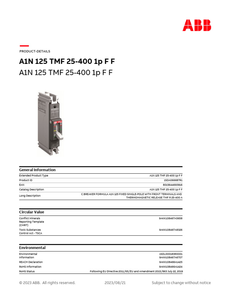 1SDA066687R1 A1n 125 TMF 25 400 1p F F | PDF | Electric Power | Electricity