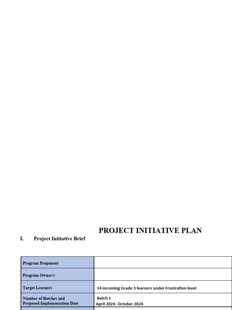 ILT Project Initiative Plan Template | PDF | Literacy | Learning