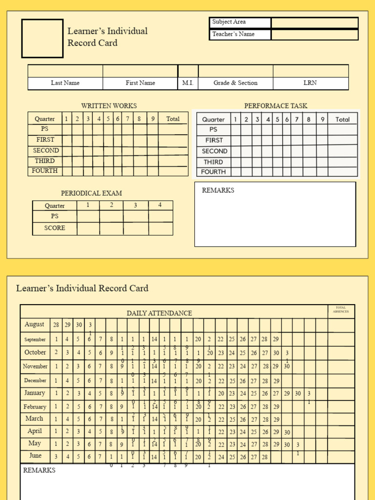 Learner's Individual Record Card Template | PDF | Learning
