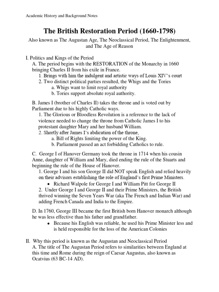 Restoration Period | PDF | Kingdom Of Great Britain | Whigs (British ...