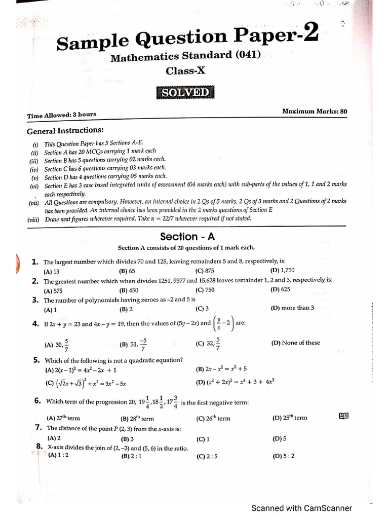 Maths SQP - 2 (With Solutions) | PDF