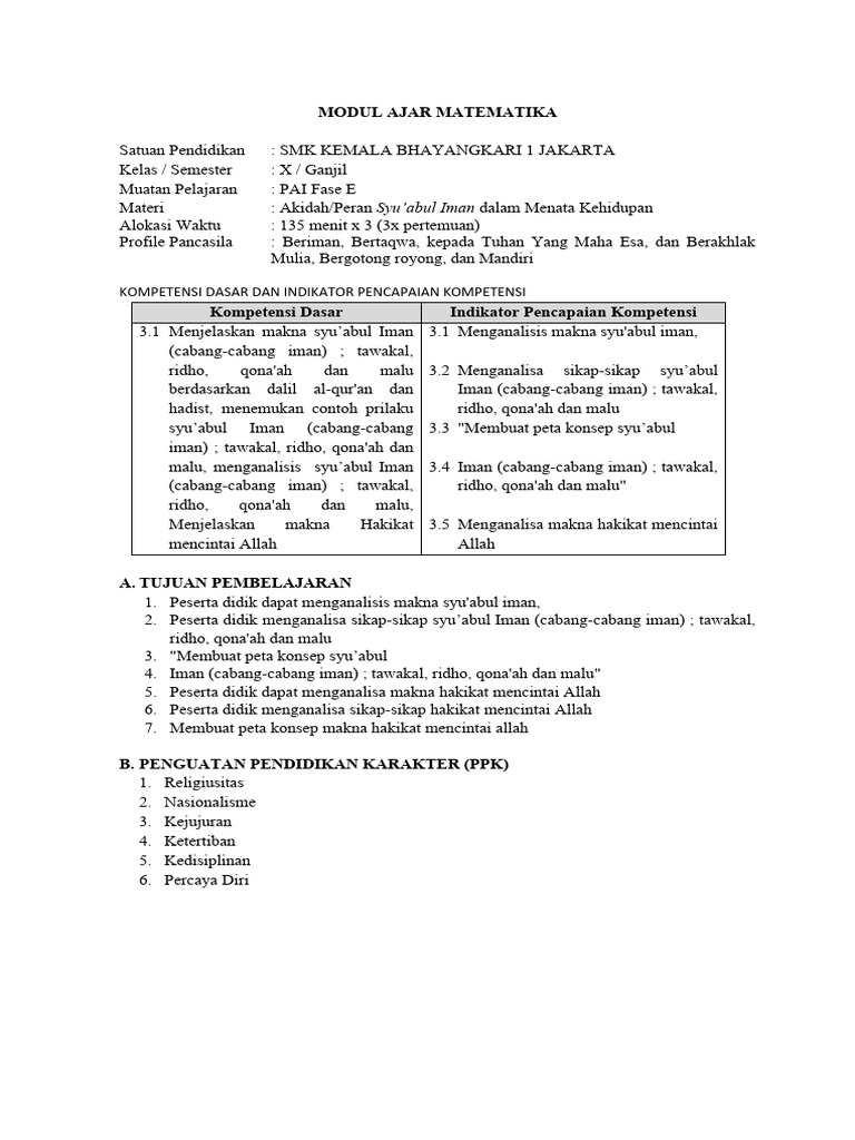 MODUL AJAR 3 PAI SMK KELAS X BAB 3 2023 FIX Revisi | PDF | Karier & Perkembangan
