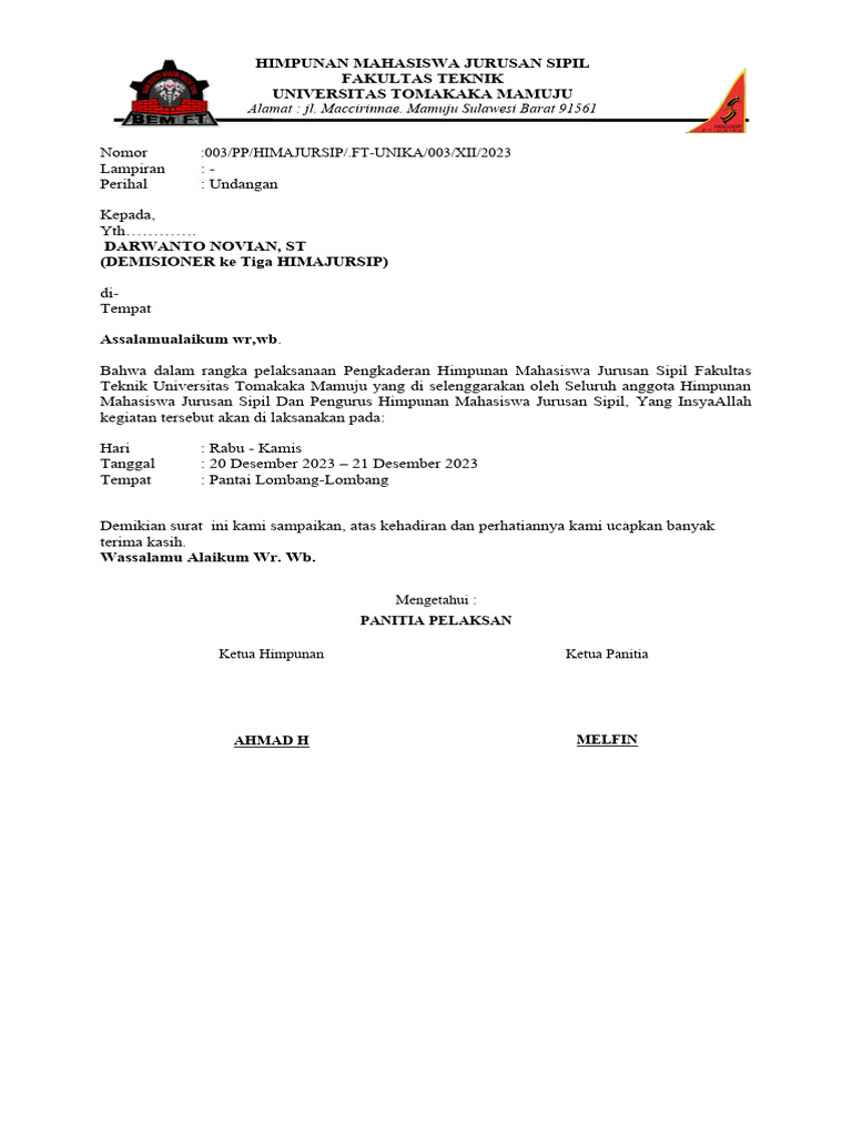 Undangan Pelantikan | PDF | Sains & Matematika