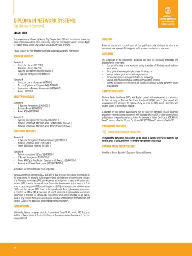 BCC Prospectus 2024 Dip Network Systems 84 | PDF | Diploma | Vocational Education