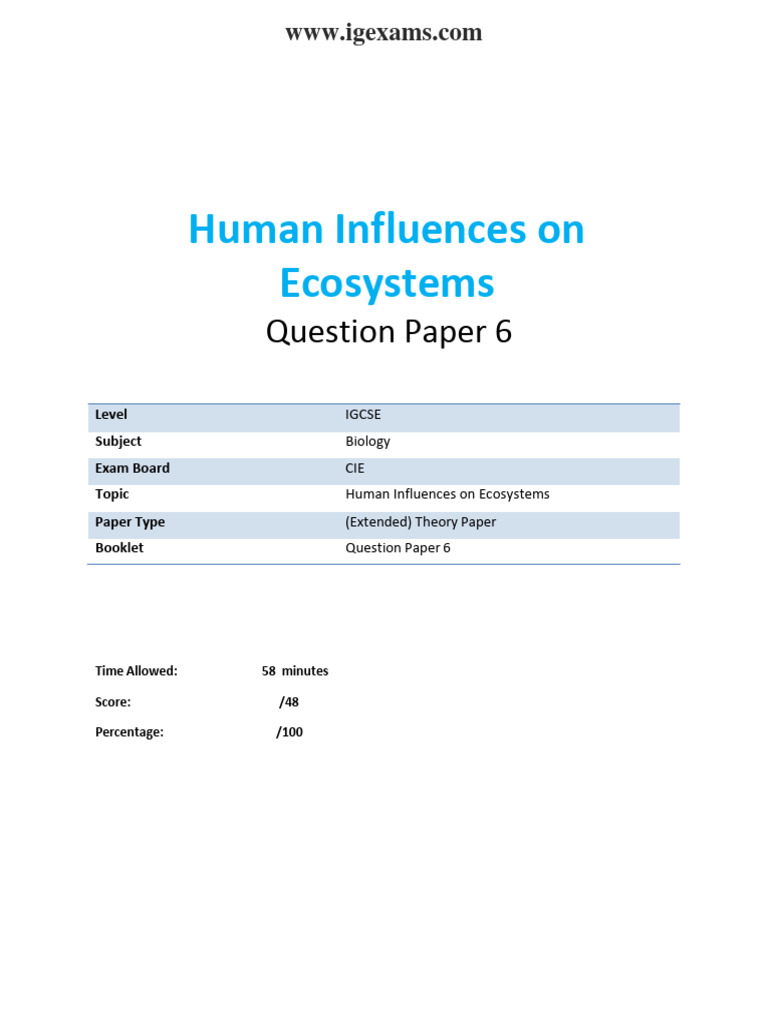 21.6 Human Influences On Ecosystems Igcse Cie Biology Ext Theory QP ...