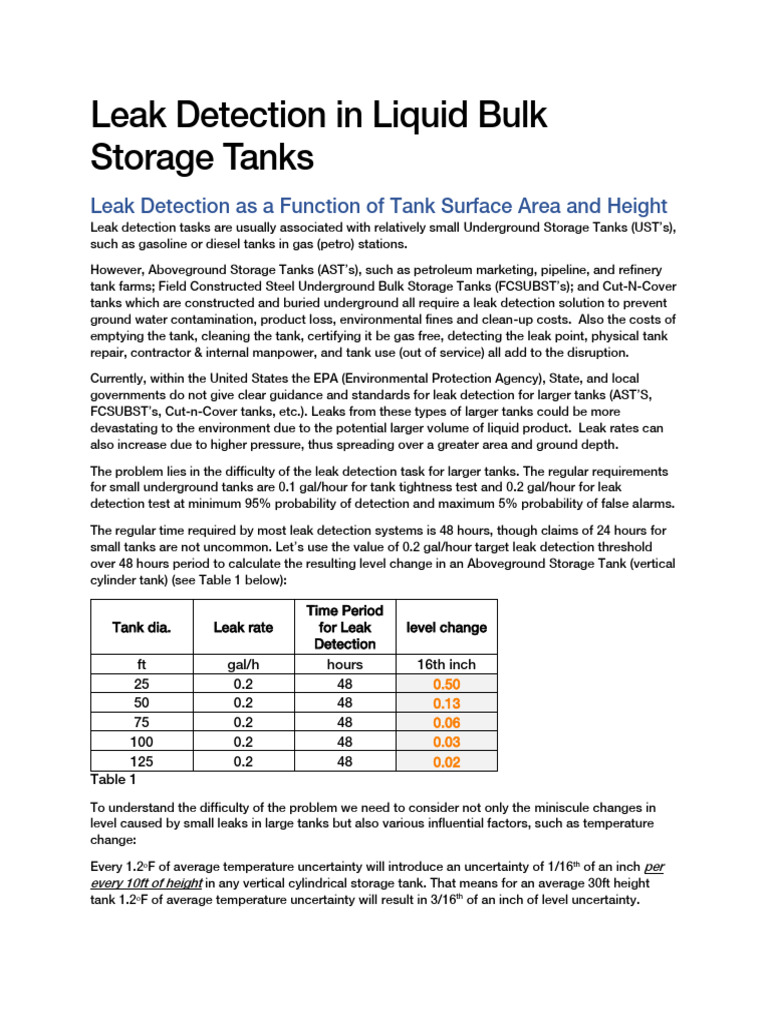 Leak Detection in Tanks | PDF | Pressure | Pressure Measurement