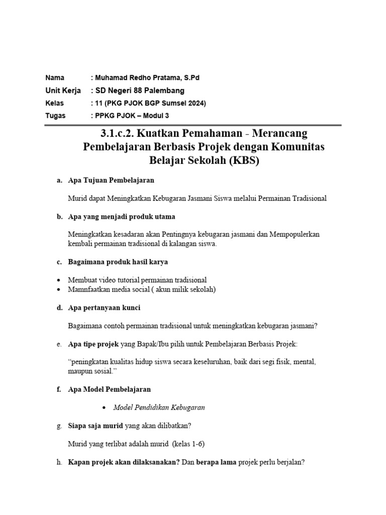 MUHAMAD REDHO PRATAMA - Merancang Pembelajaran Berbasis Projek Dengan Komunitas Belajar Sekolah ...