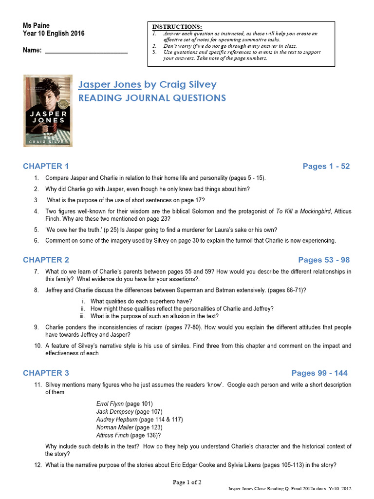 Jasper Jones Close Reading Q | PDF