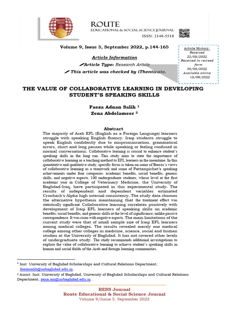 Collaborative Learning Enhances Speaking Skills | PDF | English As A ...