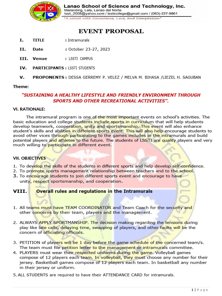 PROPOSAL-in-Intramurals.pdf 2023-2024 | PDF | Sports | Ball Games