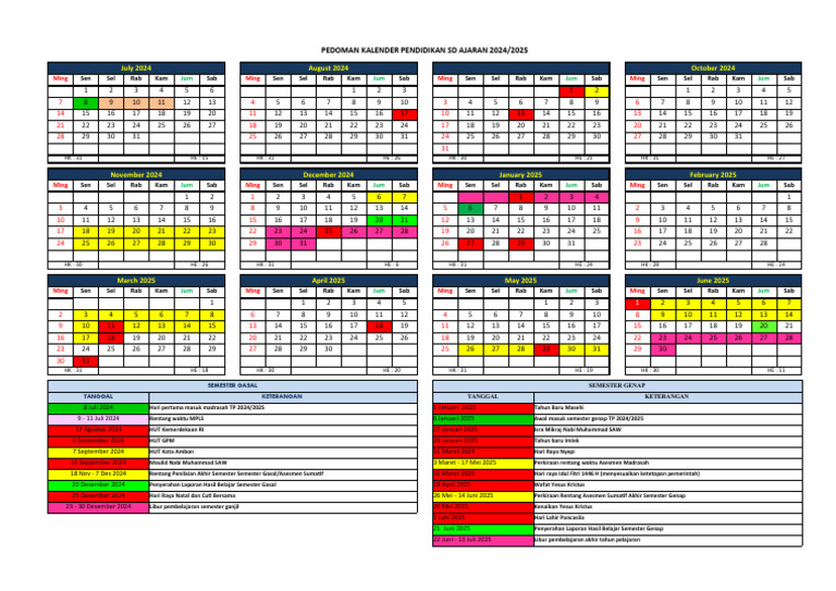 Kalender Pendidikan SD 2024/2025 | PDF