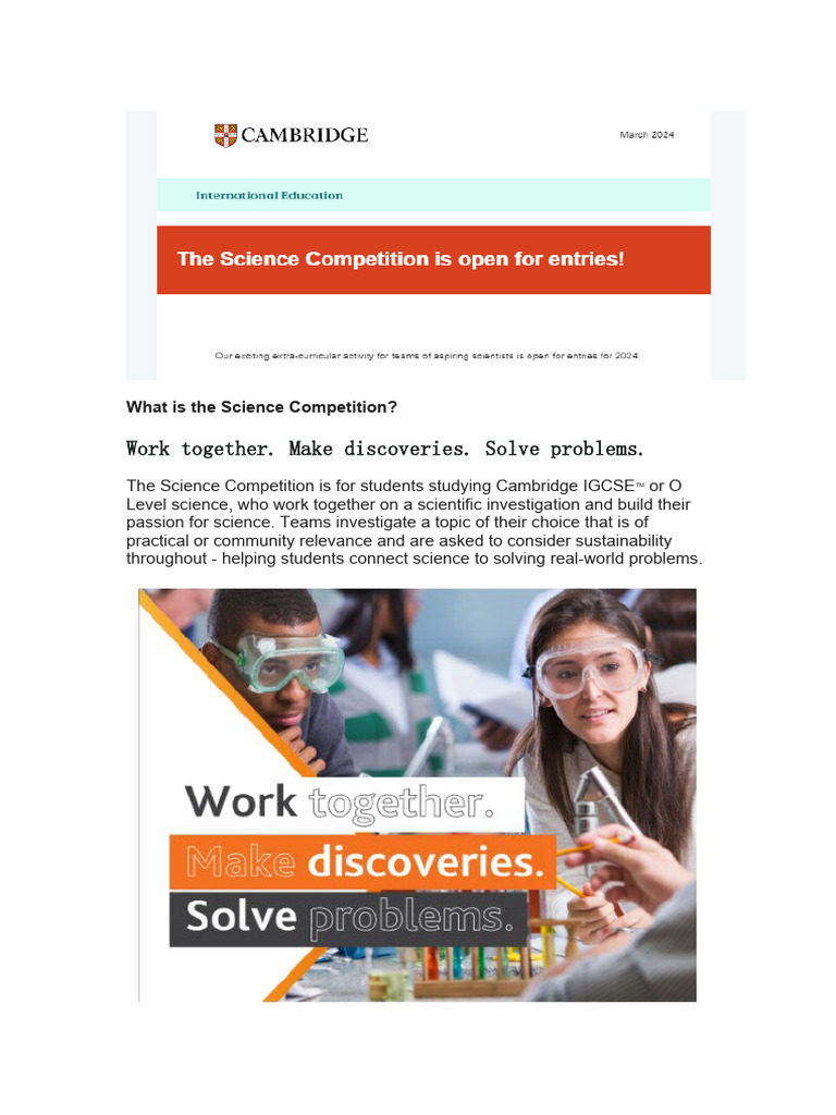 Grade 9 - Cambridge Science Competition | PDF | Science | Critical Thinking